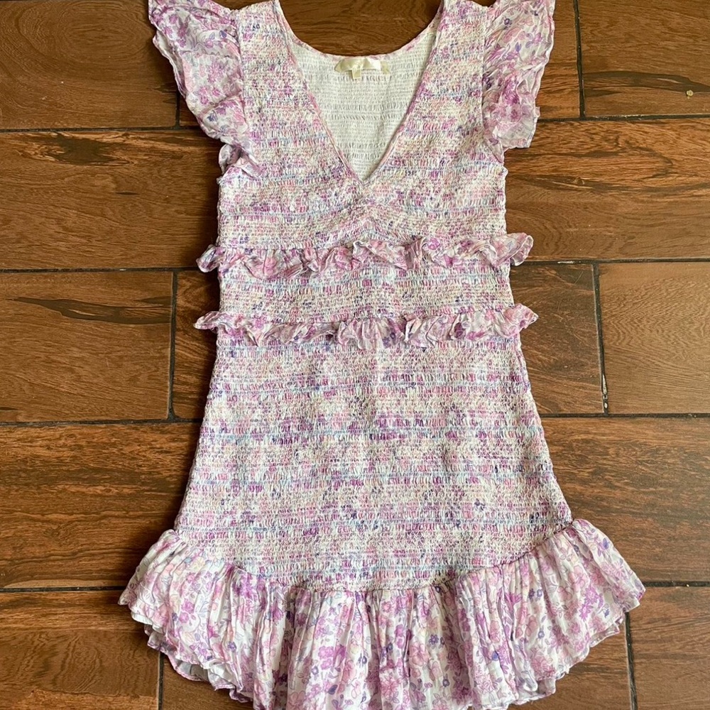 Loveshackfancy Pink/Purple Floral Print Sonora Ruffle… - Gem